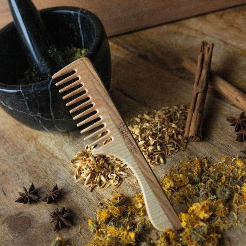 Wide Tooth Ash Wood Comb with Handle | Cranfields Wellington NZ
